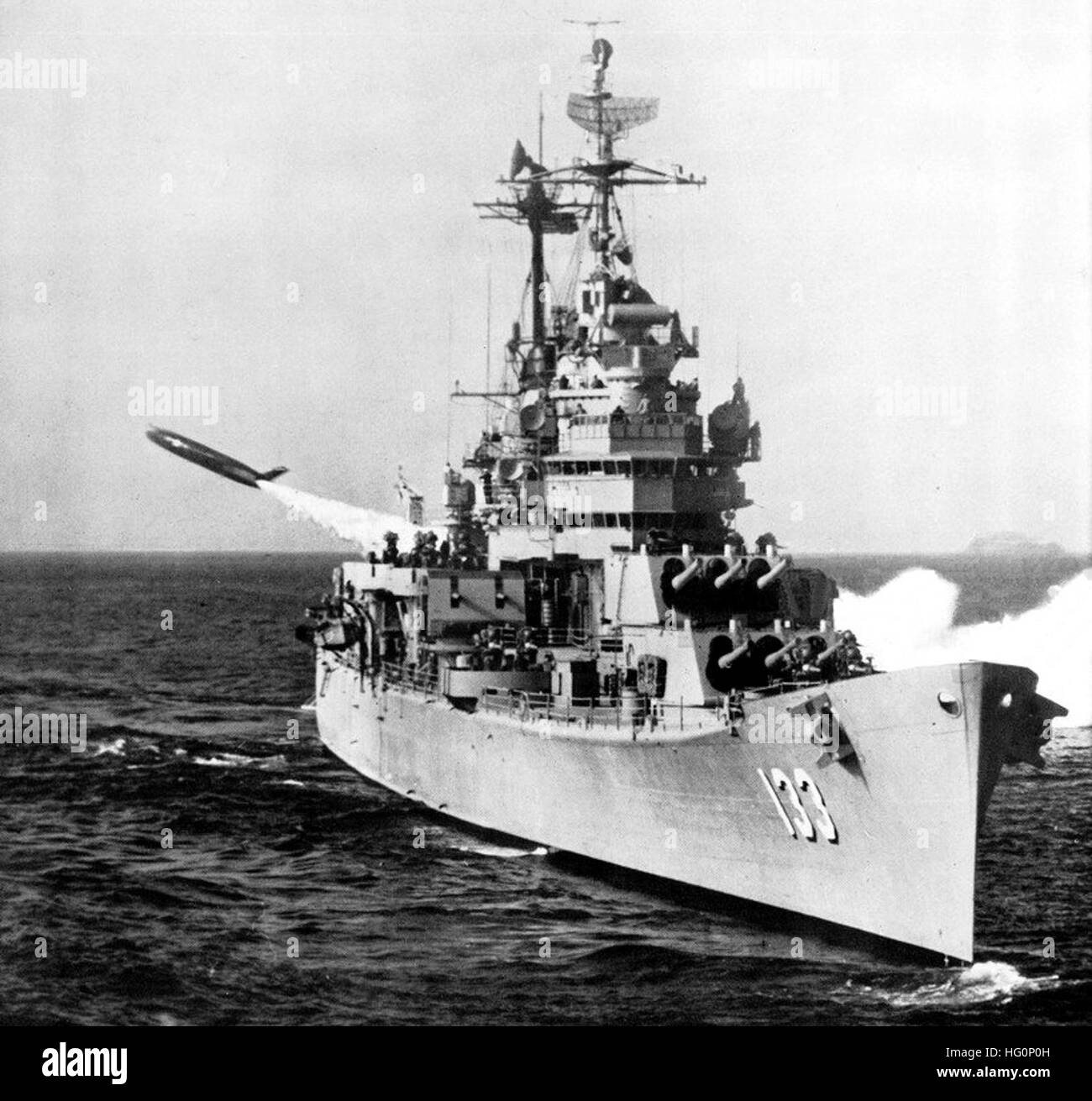 USS Toledo (CA-133) launching Regulus missile c1956 Stock Photo - Alamy