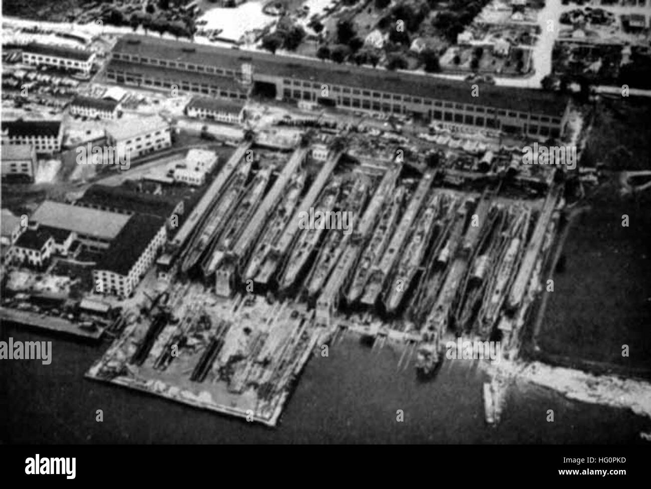 An aerial view of Victory Yard shows the shipbuilding and repair ...