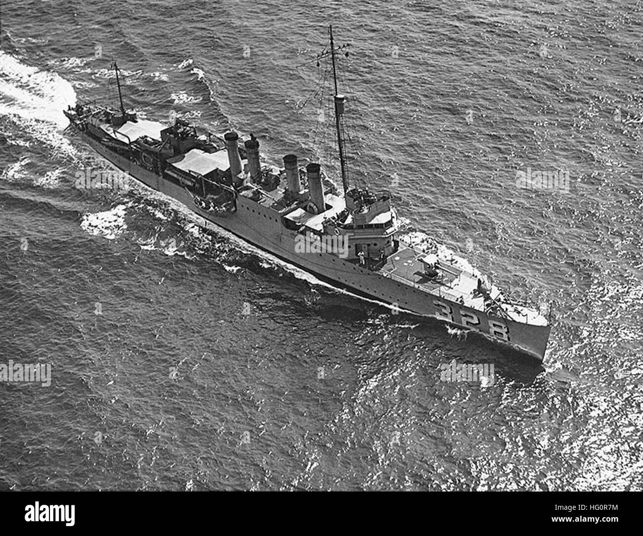 USS Lamson (DD-328), a Clemson-class destroyer, is depicted conducting ...