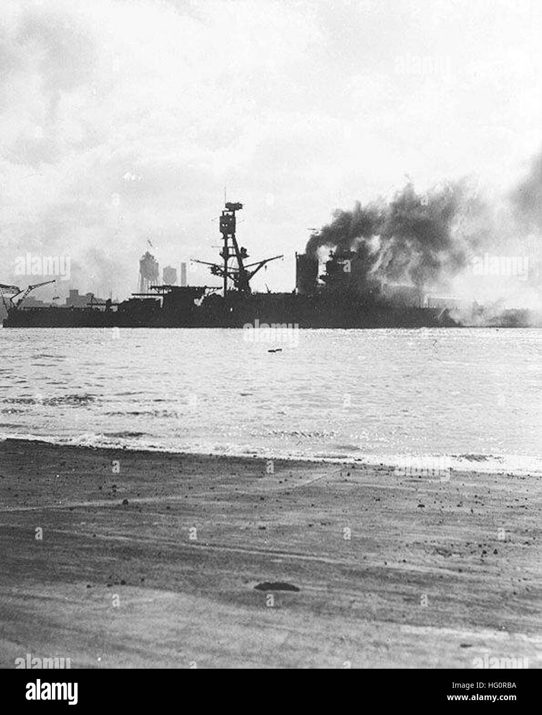 USS Nevada passing seaplane ramp prior to first grounding NARA 80-G ...