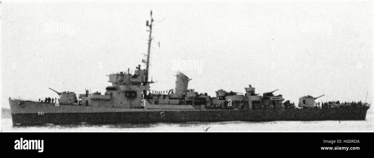 The destroyer USS Camp is equipped with 5-inch guns, conducting naval ...
