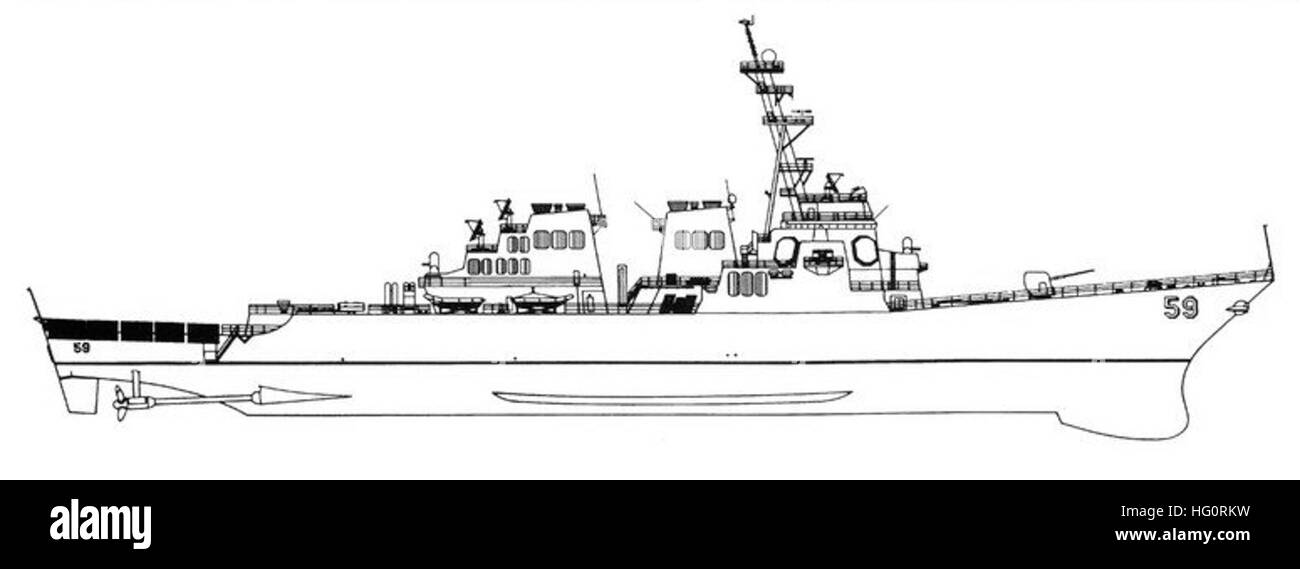 USS Russell (DDG-59) line drawing 1995 Stock Photo - Alamy