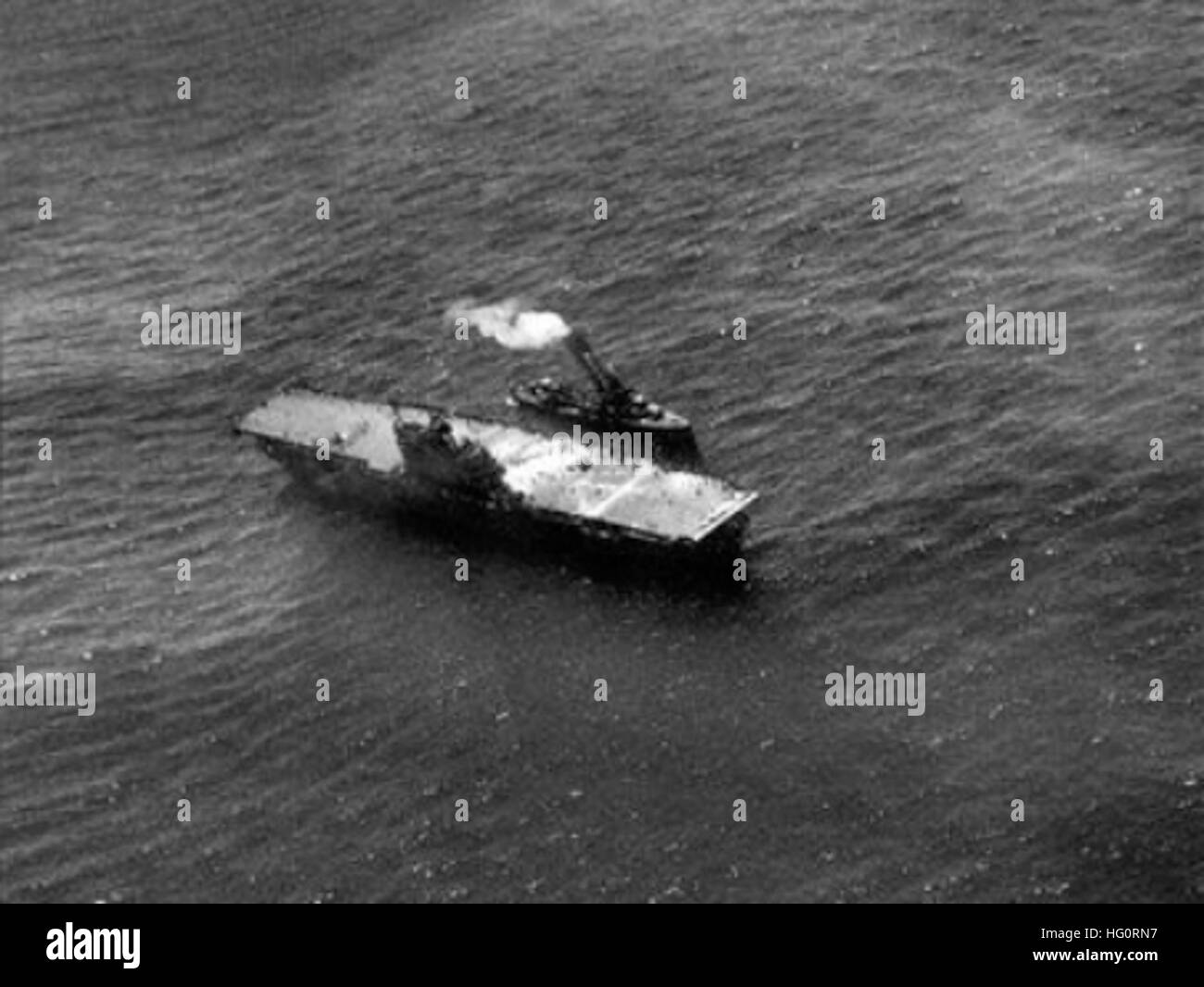 USS Hornet (CV-8) with USS Russell (DD-414) at Santa Cruz 1942 Stock ...