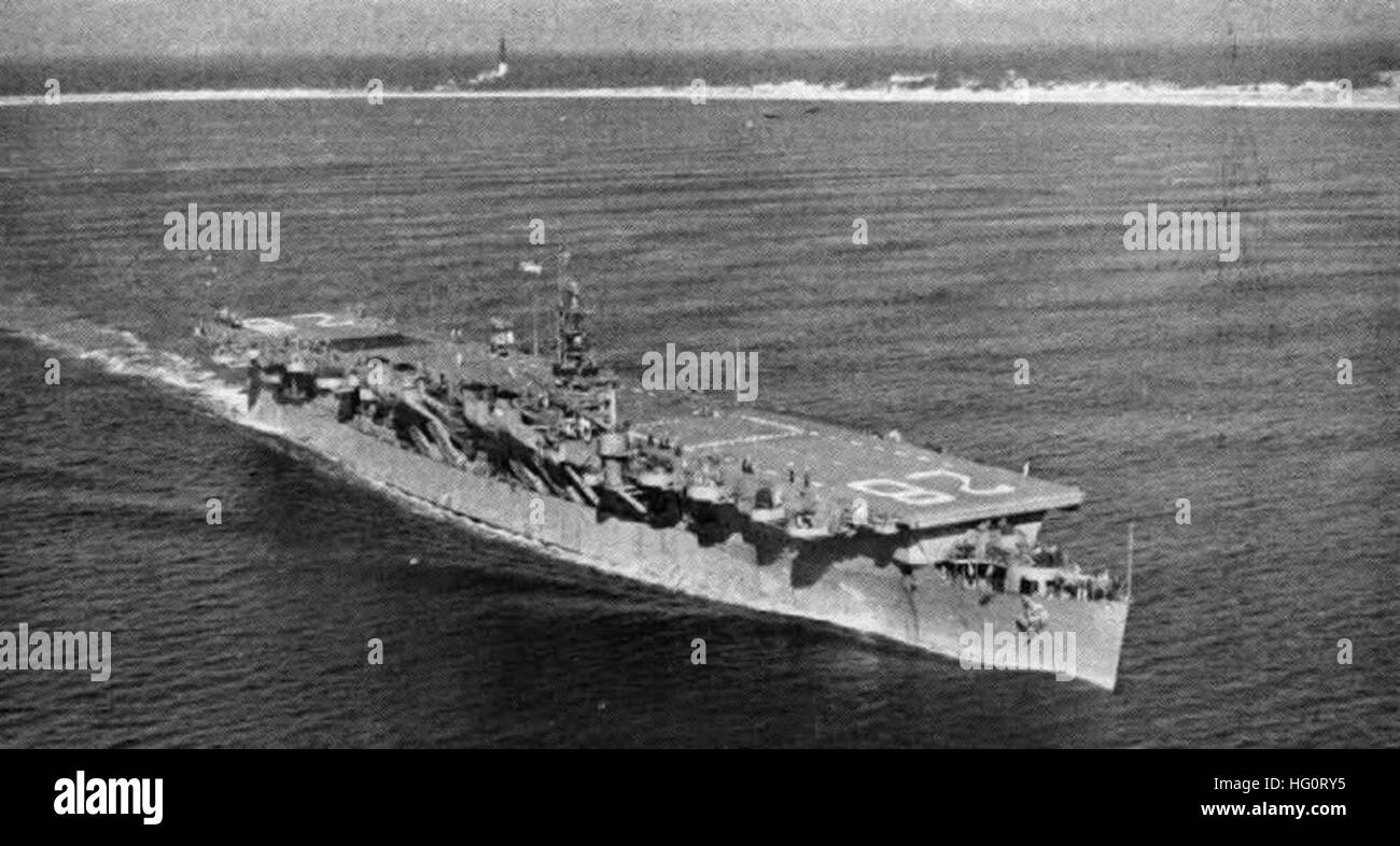 USS Cabot (CVL-28) is a U.S. Navy light aircraft carrier operating off ...
