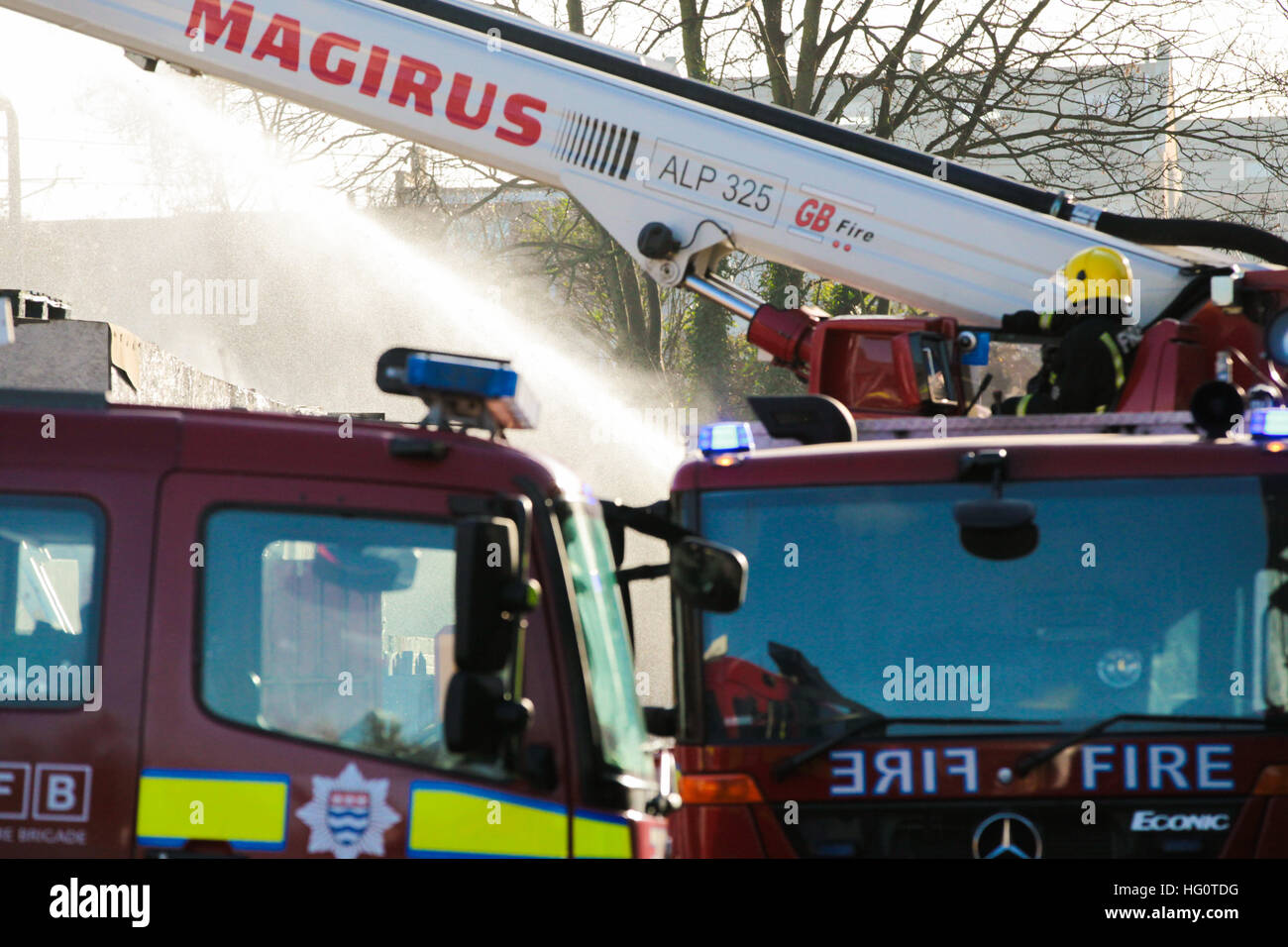 As crews from 10 fire engines tackle the fire hi-res stock photography ...