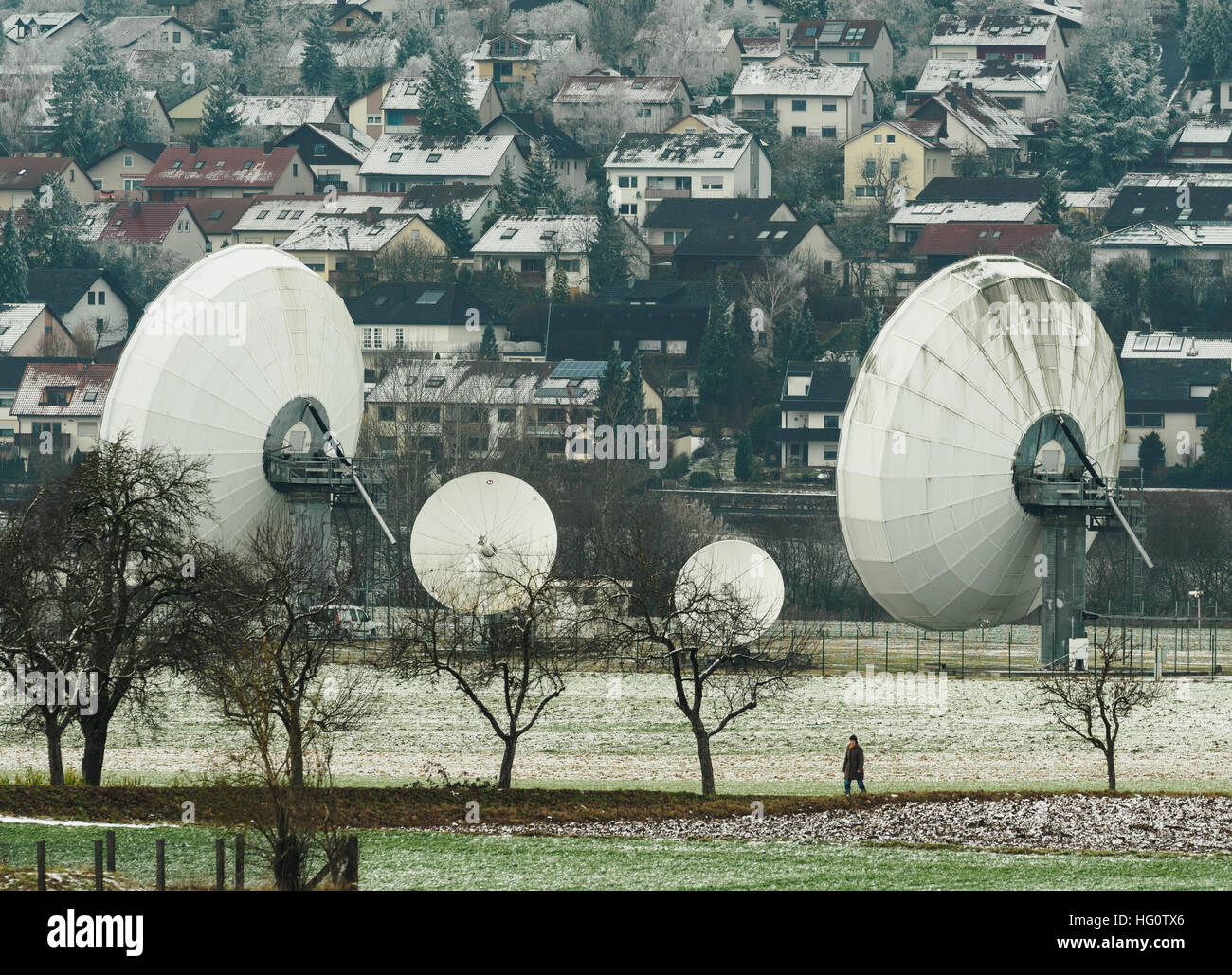 Fuchsstadt, Germany. 2nd Jan, 2017. View of the satellite earth station ...