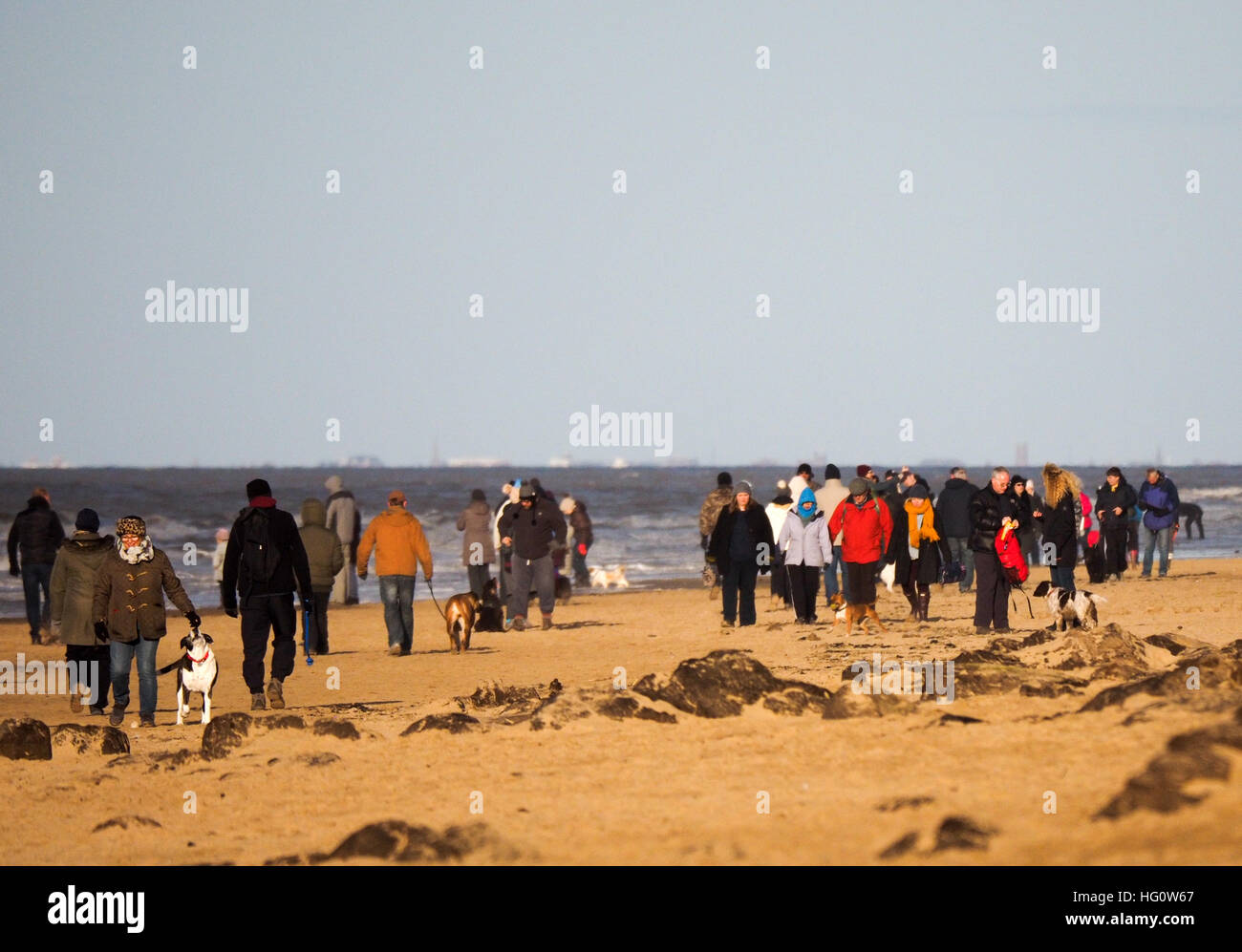 Formby Bay, Merseyside, UK. 2nd Jan, 2017. Weather. People and their ...