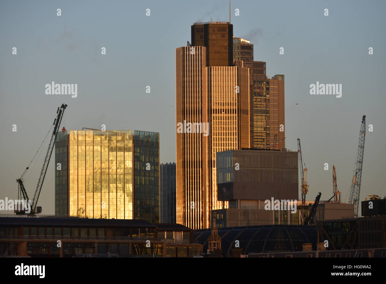 London, UK. 2nd Jan, 2017. Sunset over London from the Tate Modern ...
