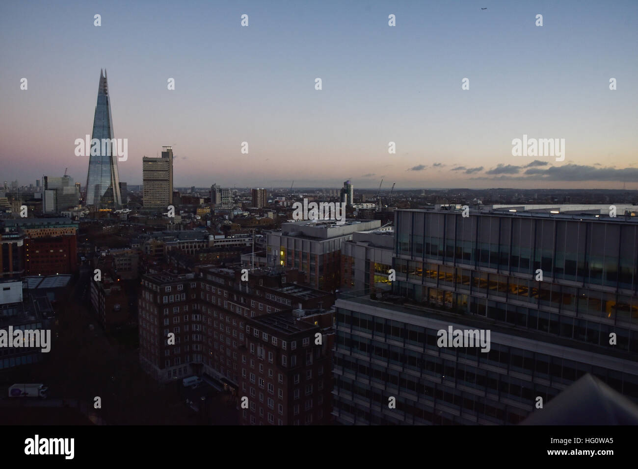 London, UK. 2nd Jan, 2017. Sunset over London from the Tate Modern ...