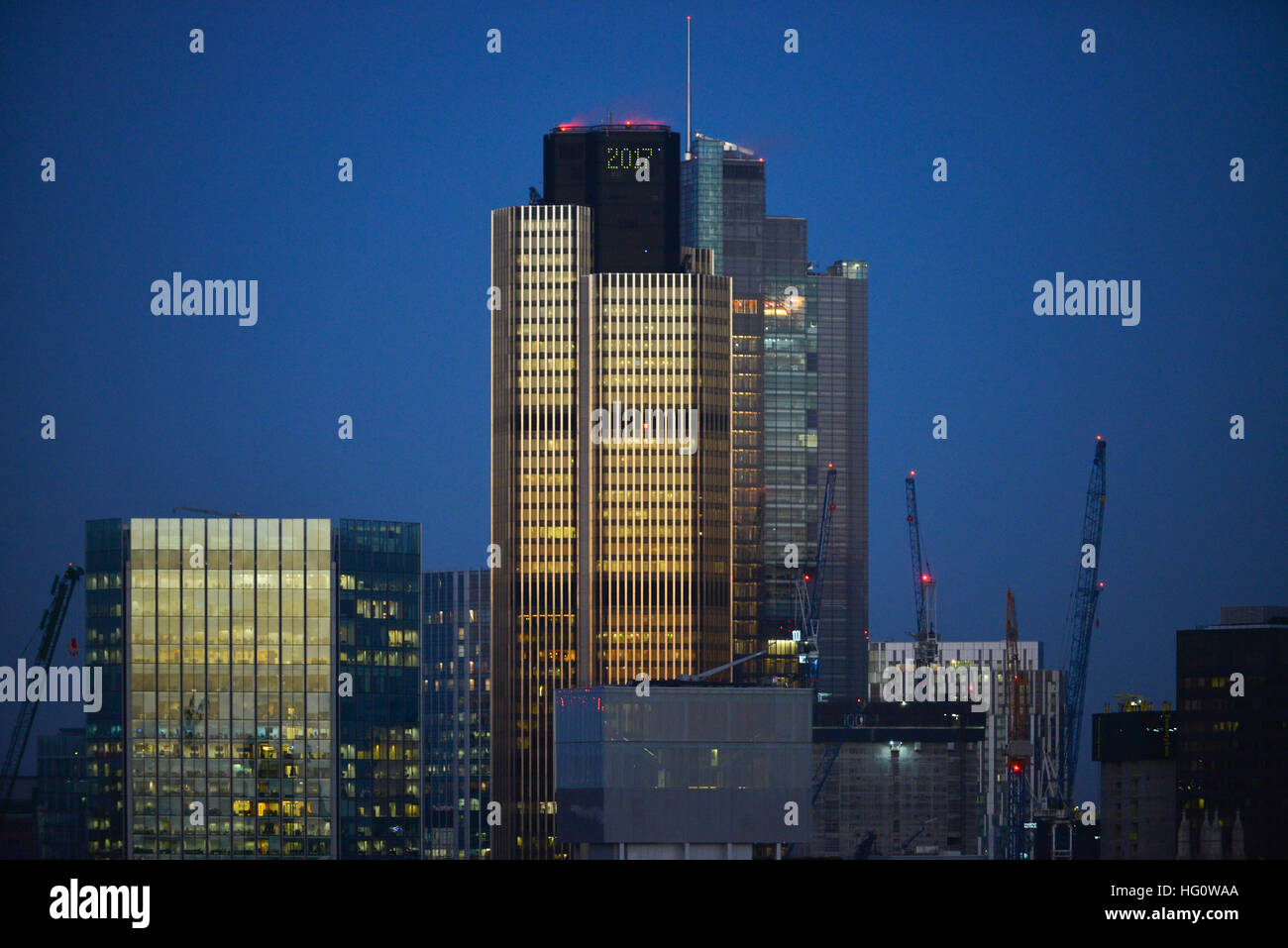 London, UK. 2nd Jan, 2017. Sunset over London from the Tate Modern ...