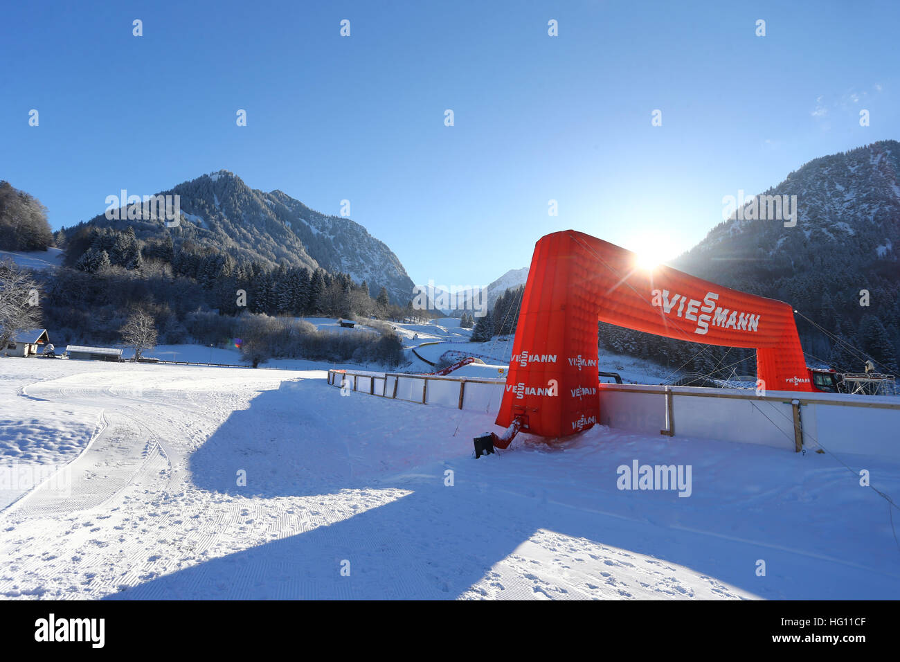 Oberstdorf, Germany. 03rd Jan, 2017. A sun-bathed mountain slope with ...