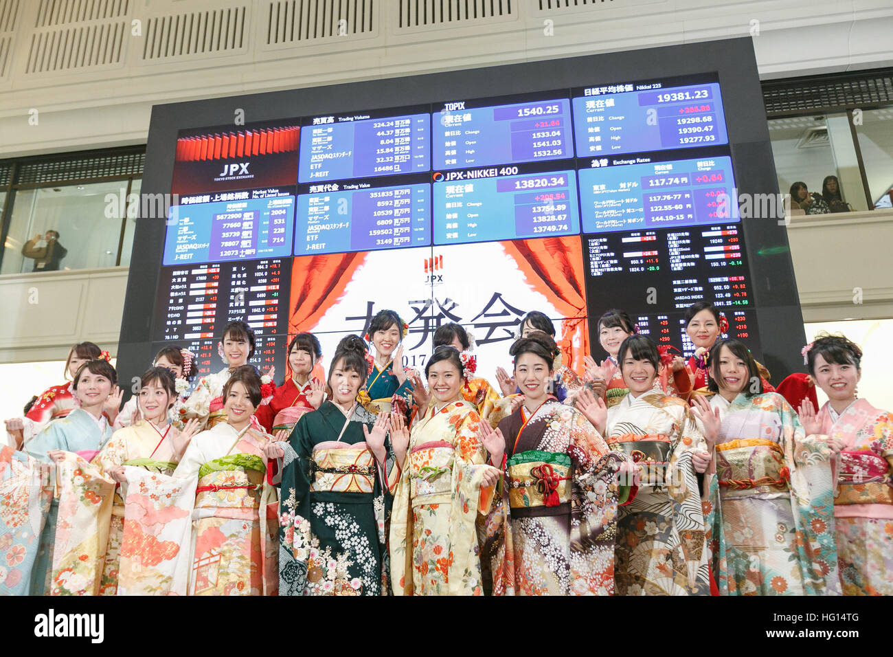Tokyo, Japan. 4th January, 2017. Women wearing traditional Japanese ...
