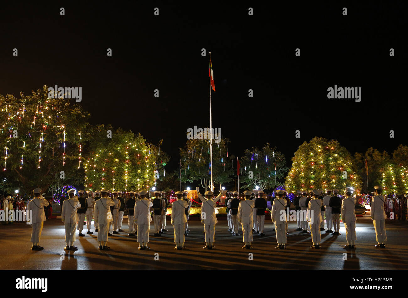 Nay Pyi Taw. 4th Jan, 2017. A flag-raising ceremony is held to mark ...
