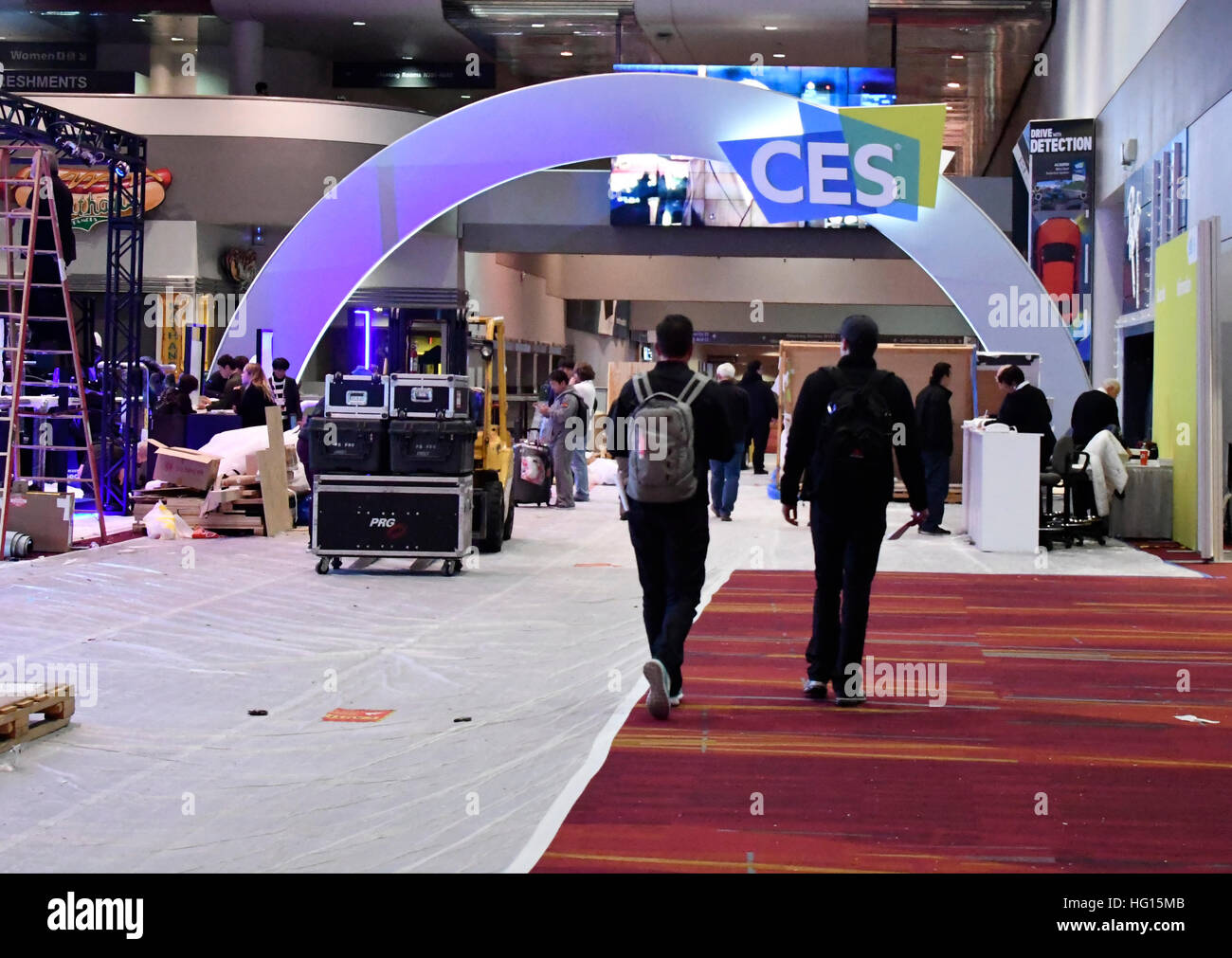 Las Vegas NV, USA. 3rd Jan, 2017. CES workers get last minute prep's done before the start of ...
