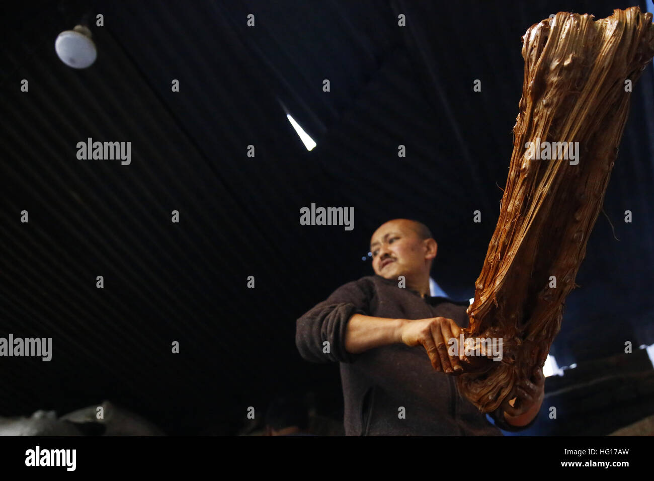 Lalitpur, Nepal. 4th Jan, 2017. A Nepalese man flogs hardboiled ...