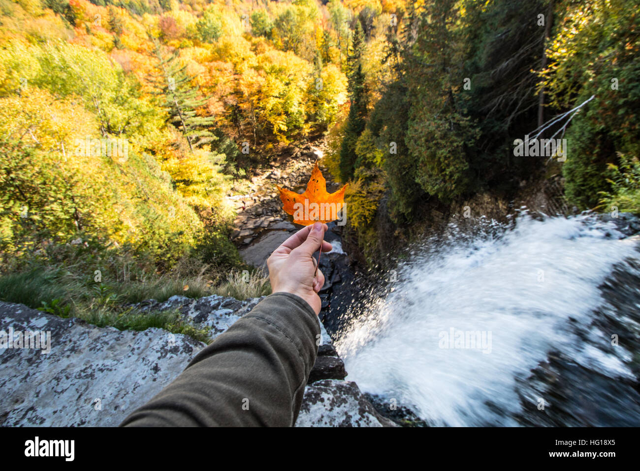 Looking down on a waterfall Stock Photo - Alamy