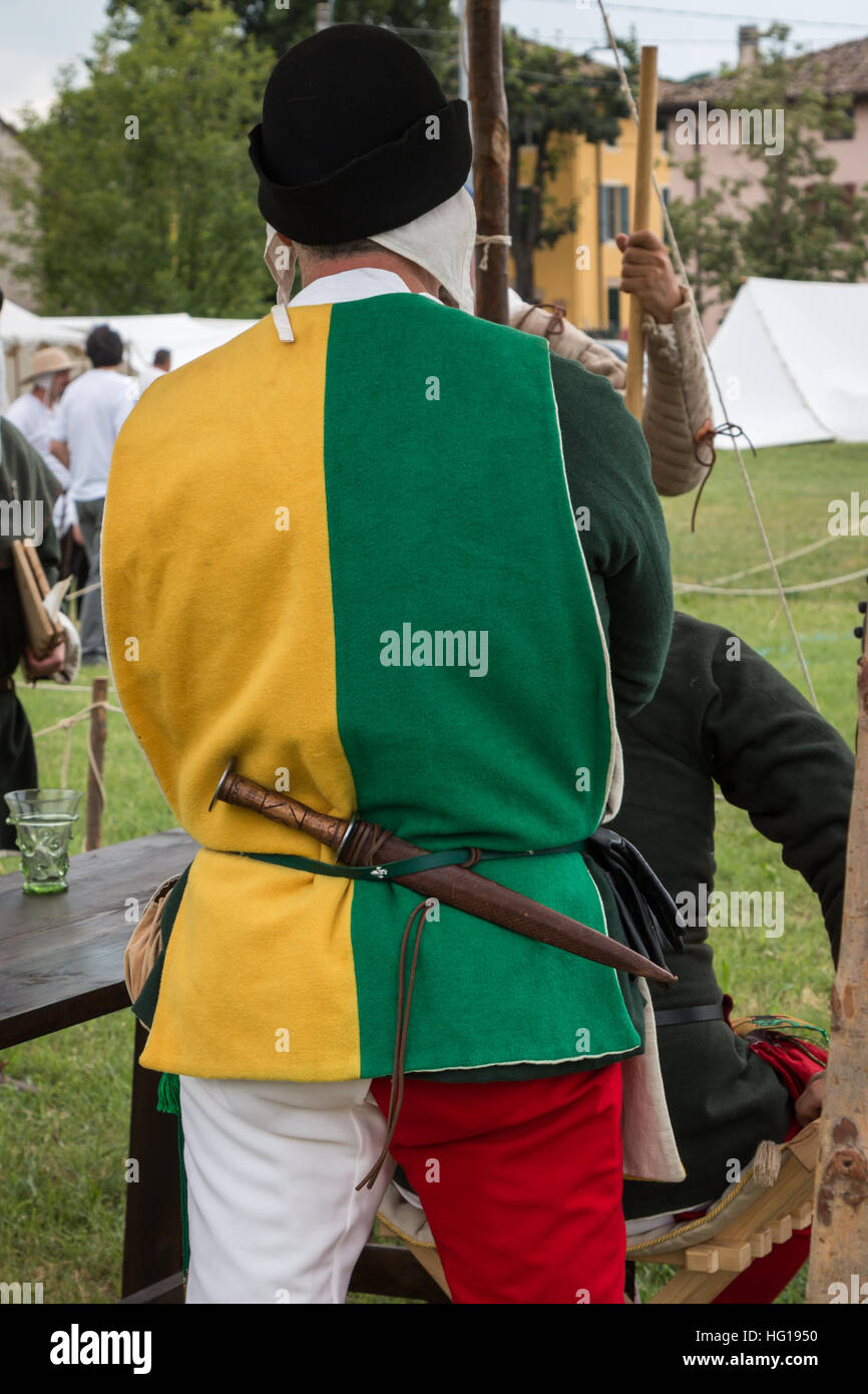 Squire with Black Hat, Two-coloured Shirt and Dagger in his Belt during ...