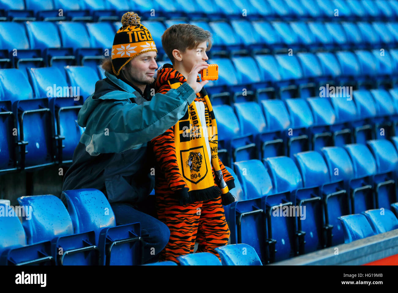 Hull City fans in the stands prior to the Premier League match at the ...