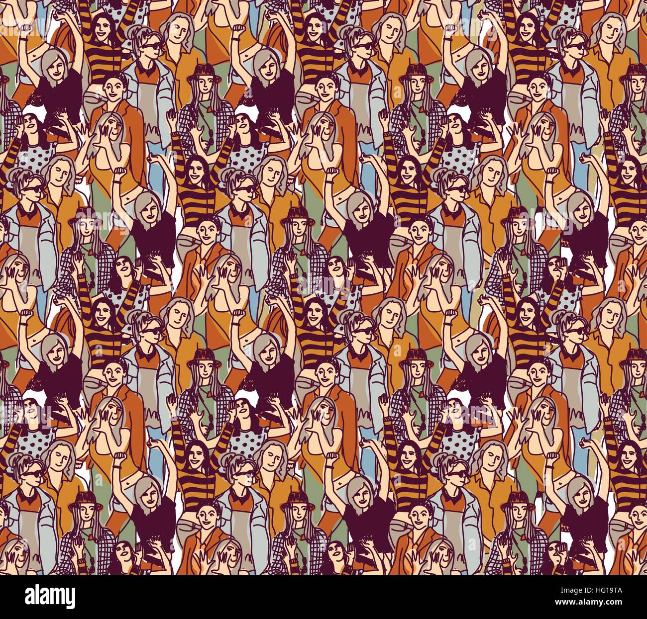 Woman crowd big group color seamless pattern Stock Vector Image & Art ...