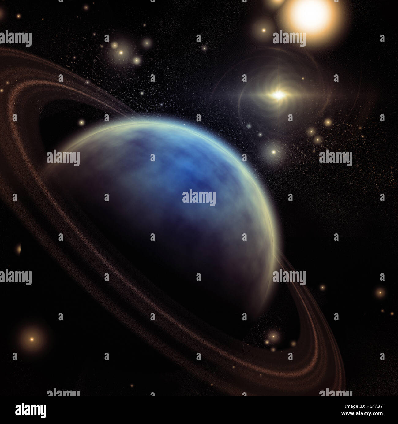 Blue Ringed Planet in Deep Space Stock Photo - Alamy