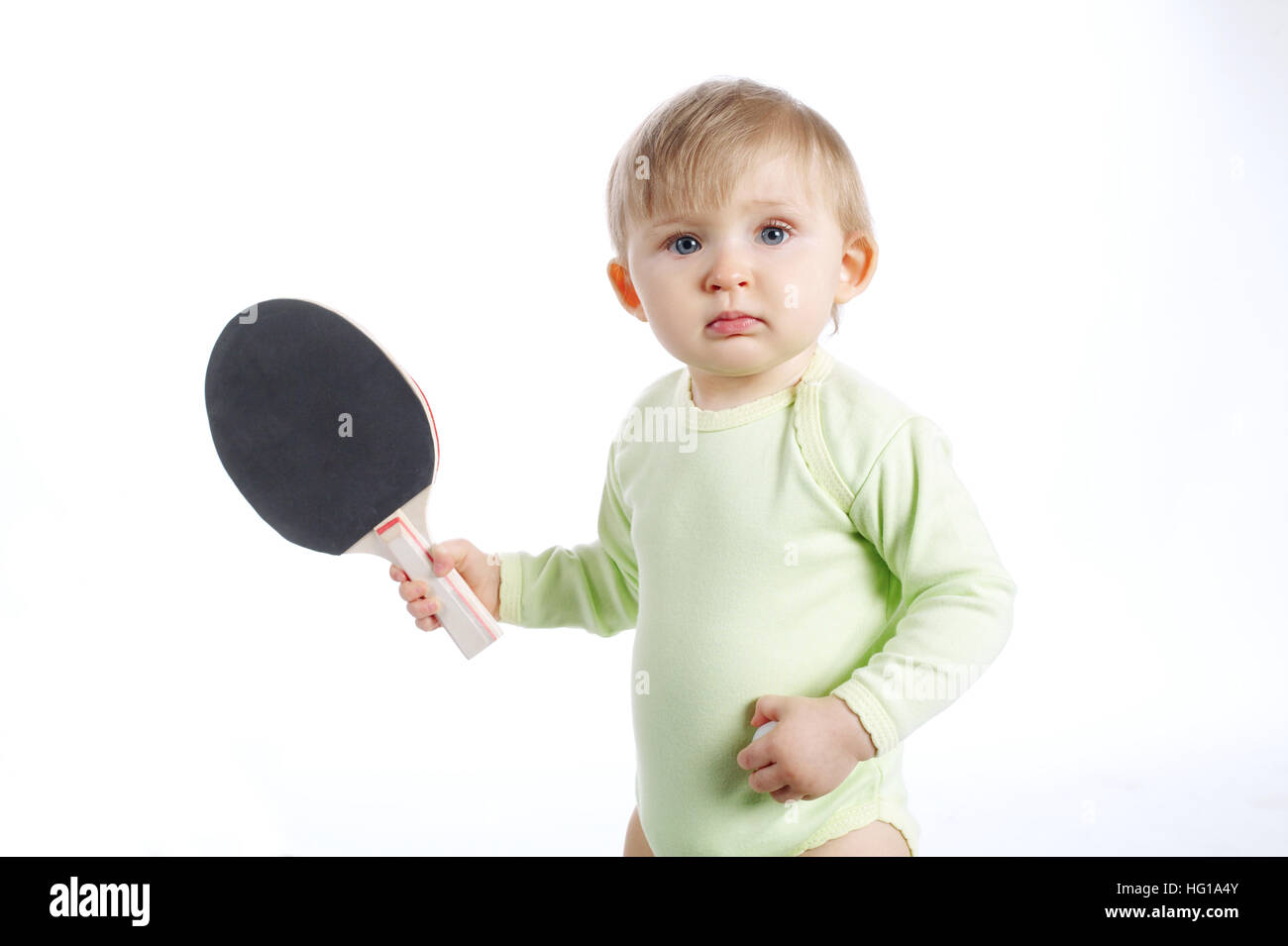 beautiful baby with table tennis racket Stock Photo - Alamy