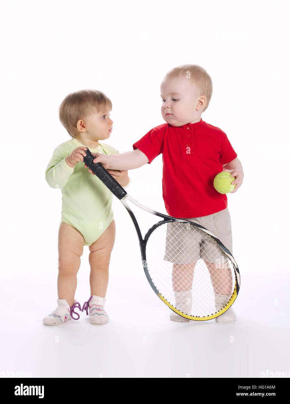 funny tennis player on white background Stock Photo - Alamy