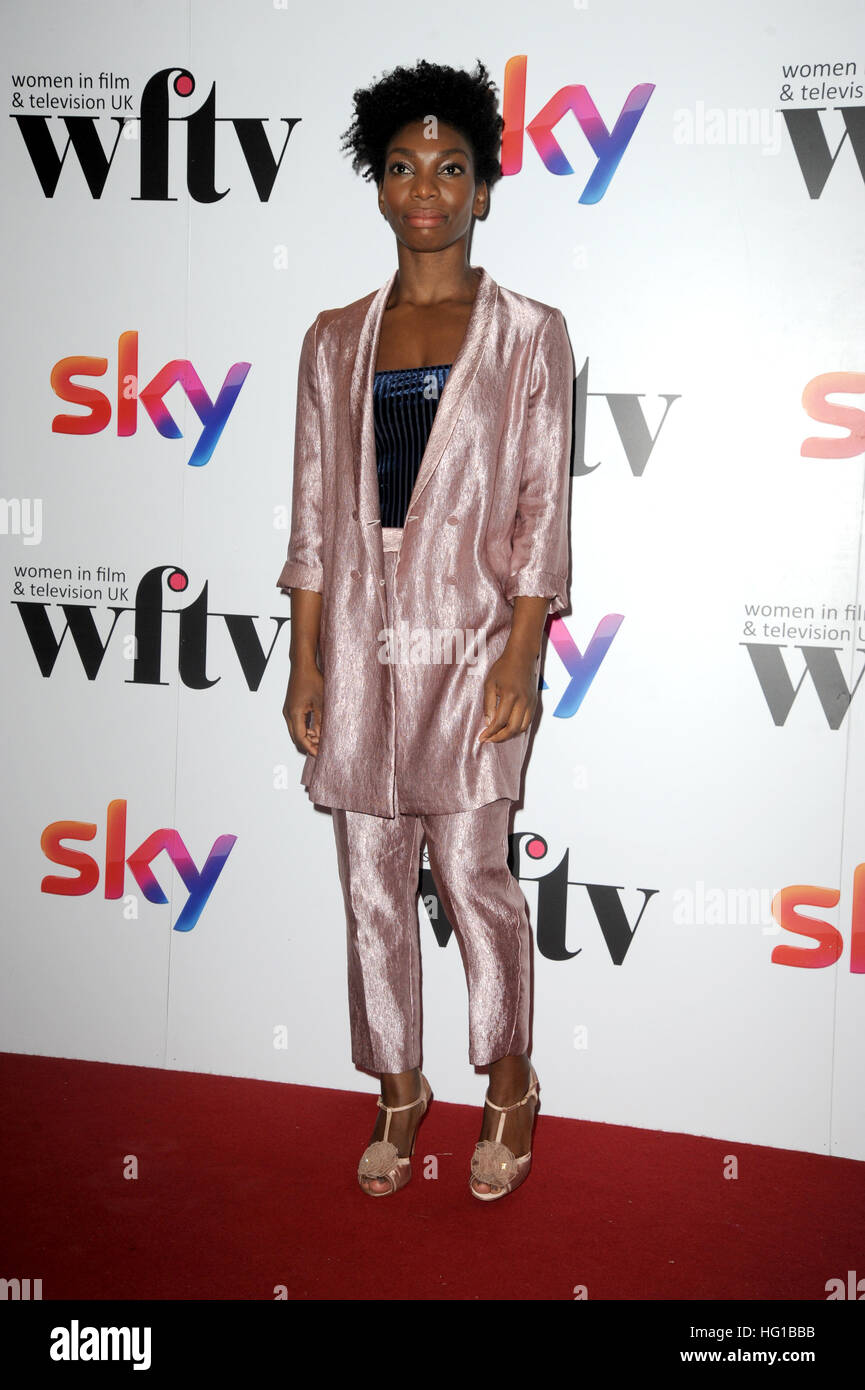 Michaela Coel attending the 2016 Women in Film & TV Awards, supported ...