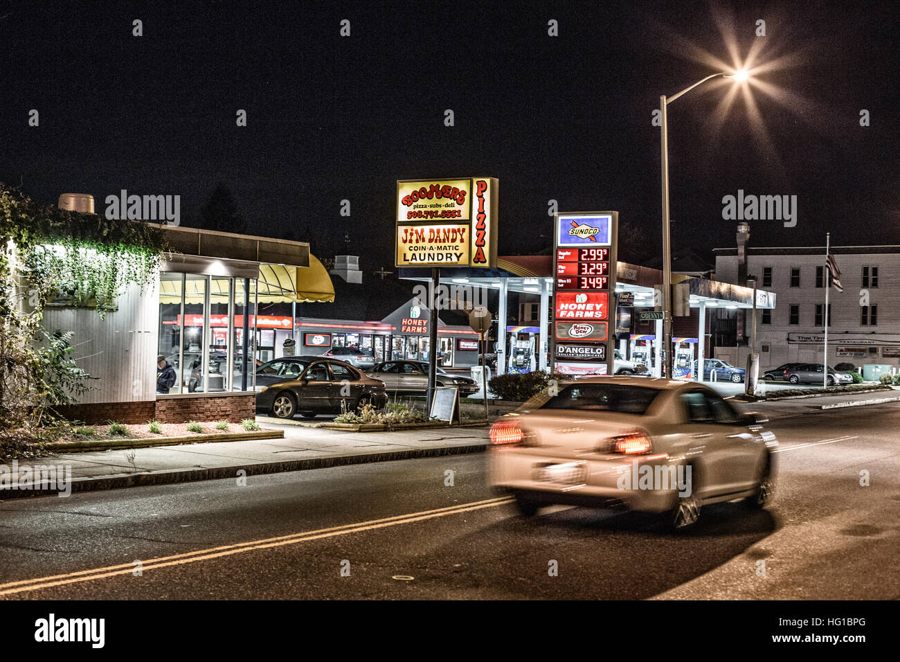 Night time traffic on Highland Street in Worcester, Massachusetts Stock ...