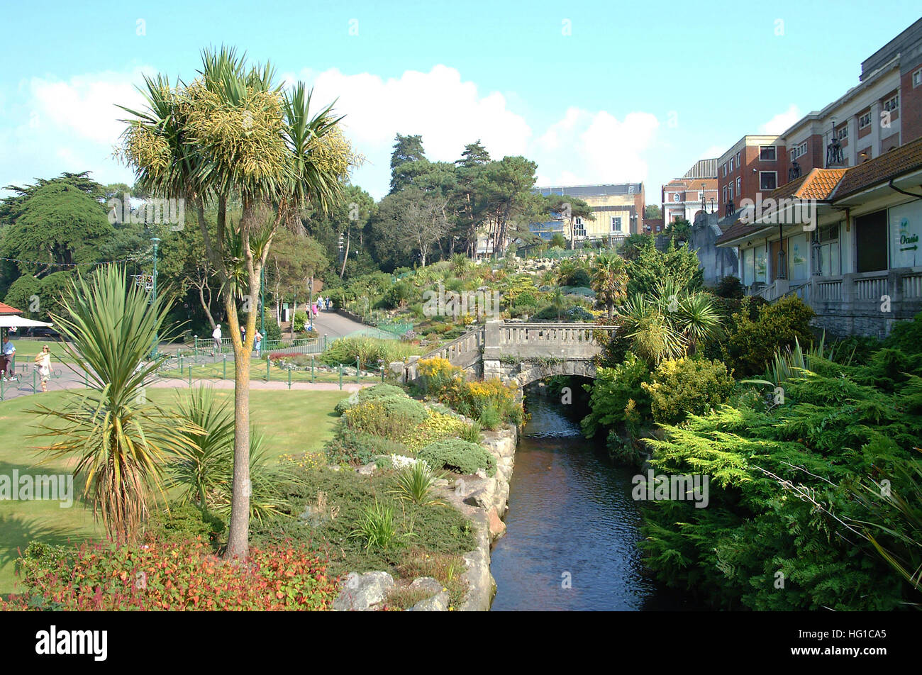 Stream flowing through lower rock gardens in Bournemouth, Dorset ...