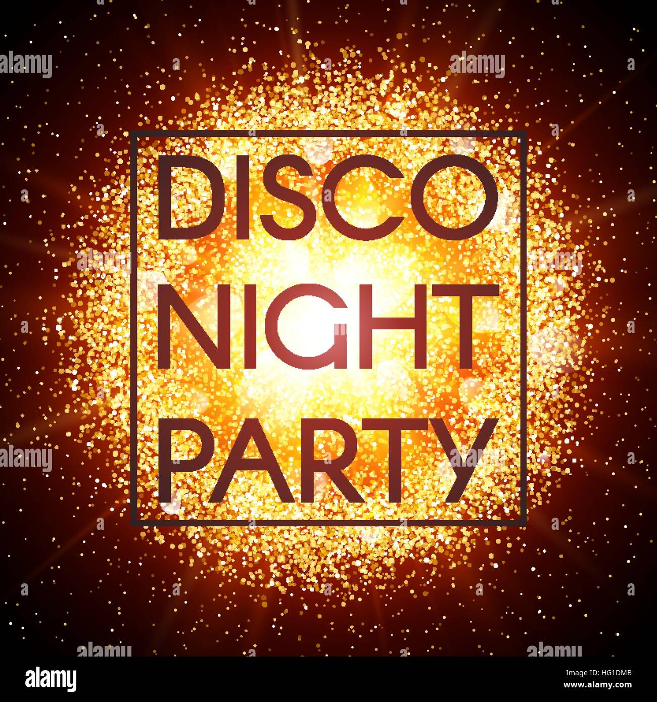 Disco night party banner on abstract explosion background with gold ...