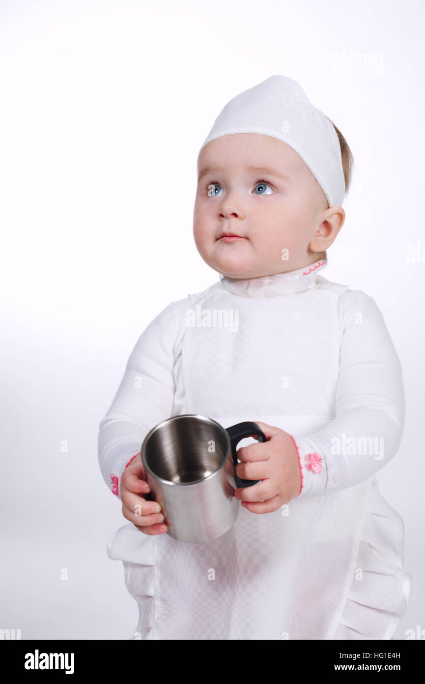 cute little cook on white background Stock Photo - Alamy