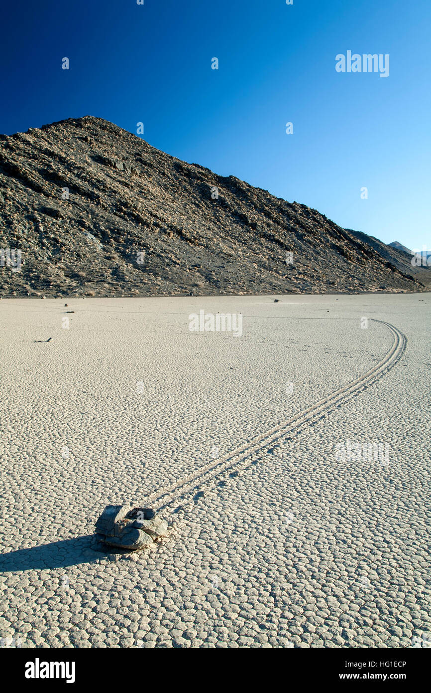 Rock and track, The Racetrack, Death Valley National Park, California ...