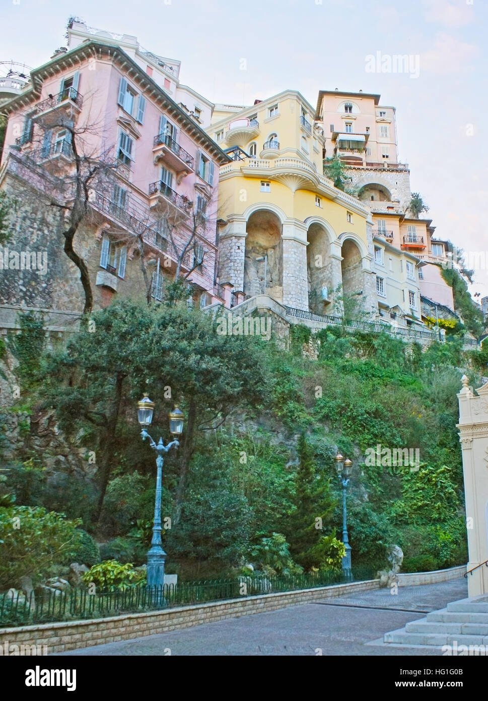 The rocky hill in St Devota street with the numerous residential ...