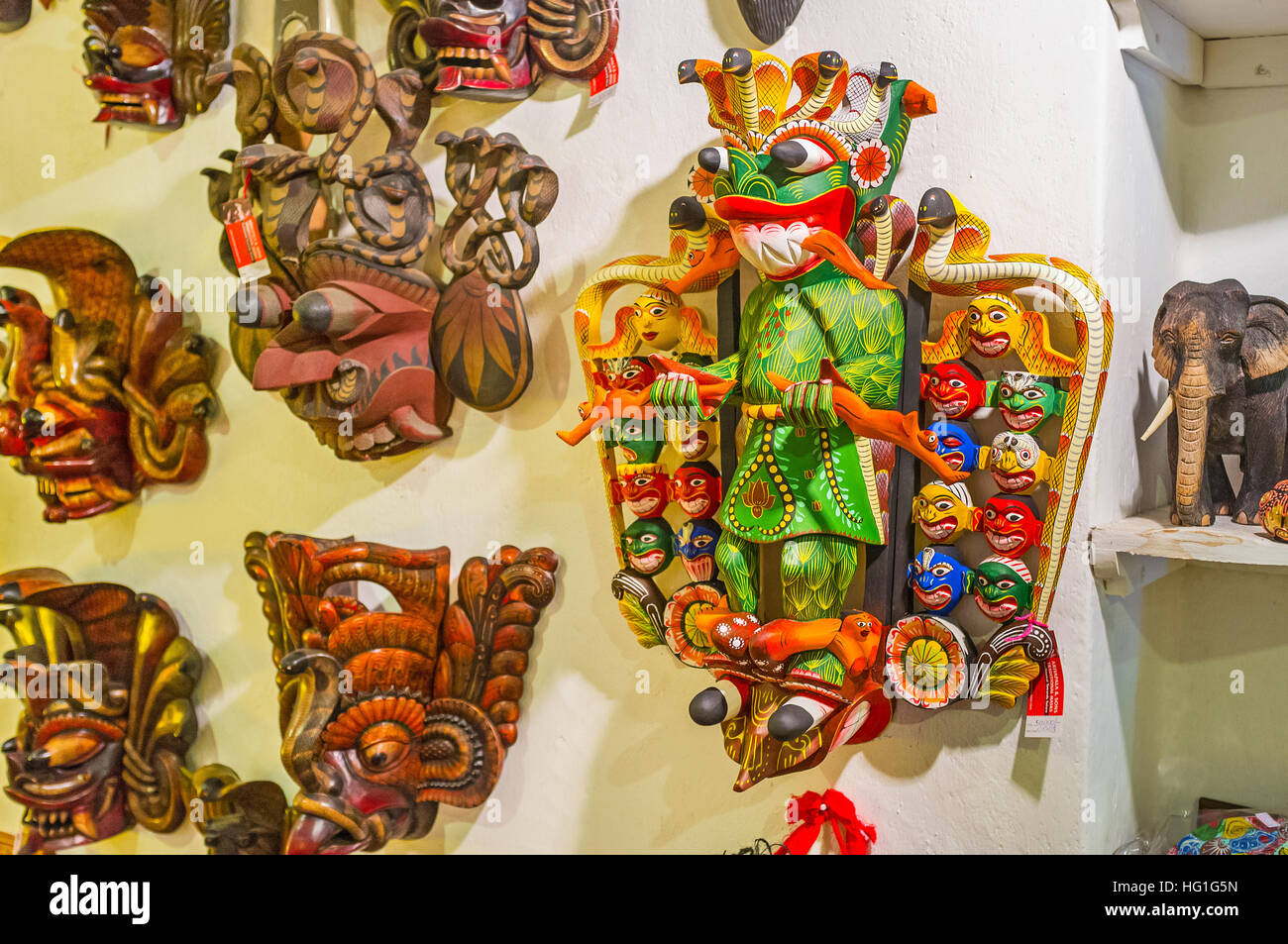 The colorful mask with 18 Demons of Maha Kola, representing different ...