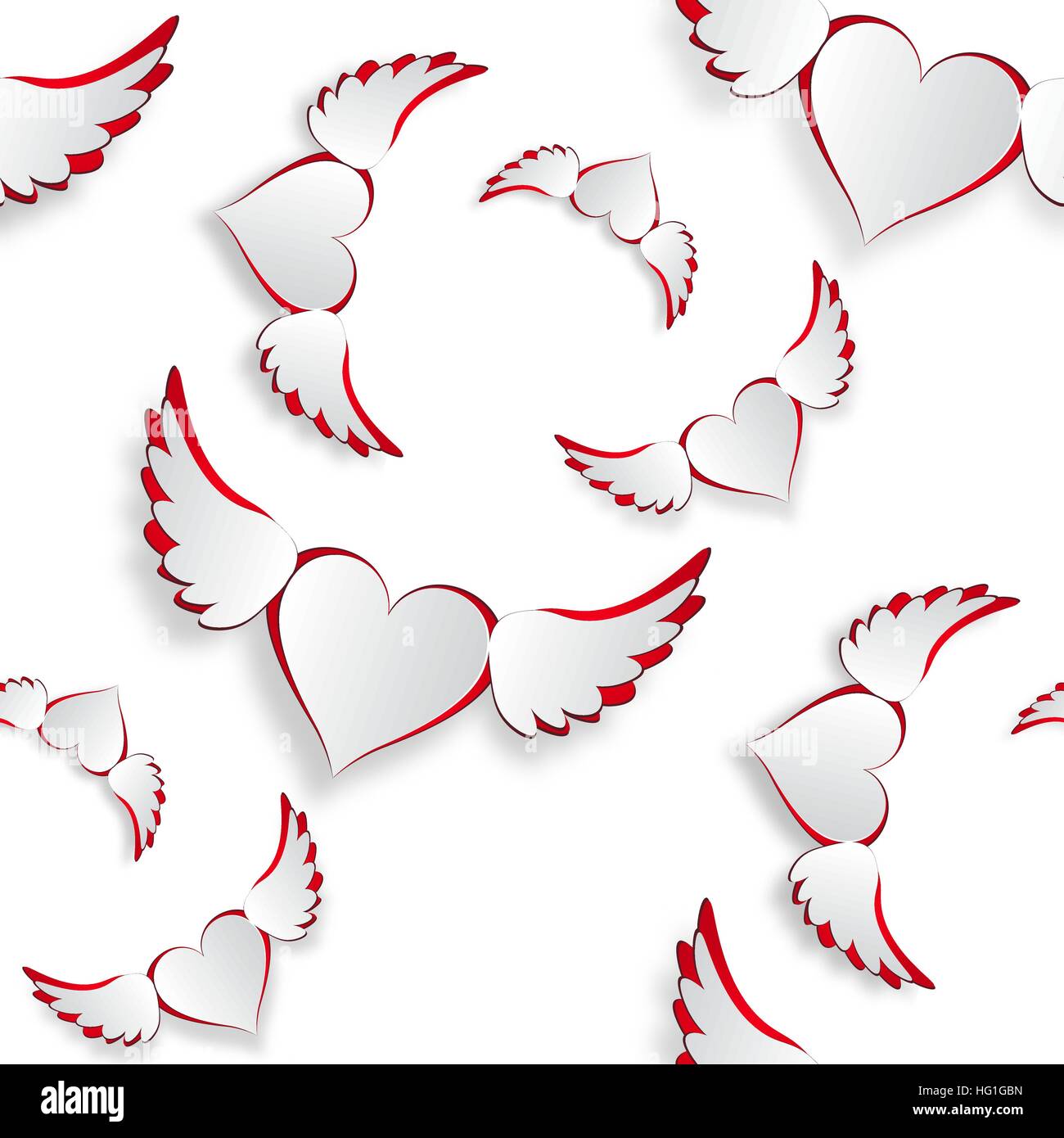 White hearts with wings flying Insulated on white background. Seamless ...