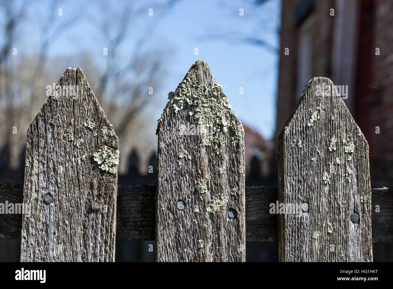 A closeup of an old, weathered fence. The wood is weathered Stock Photo ...
