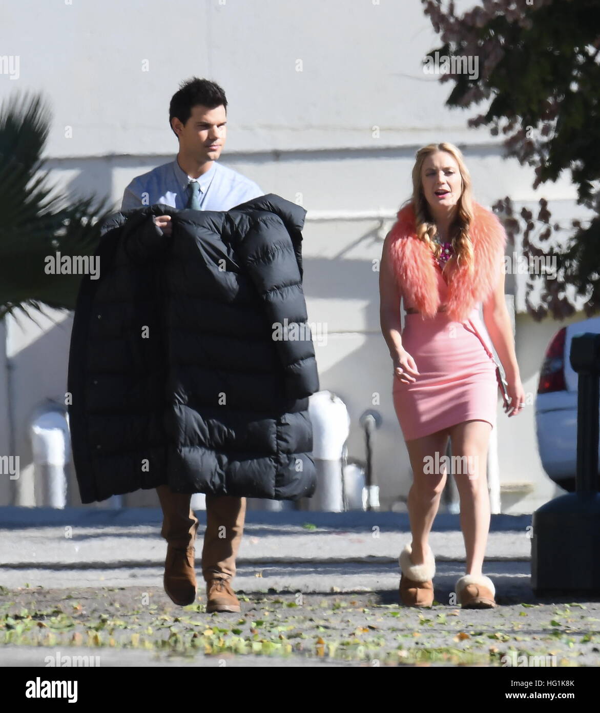 Celebrities on set filming 'Scream Queens' Featuring: Taylor Lautner ...
