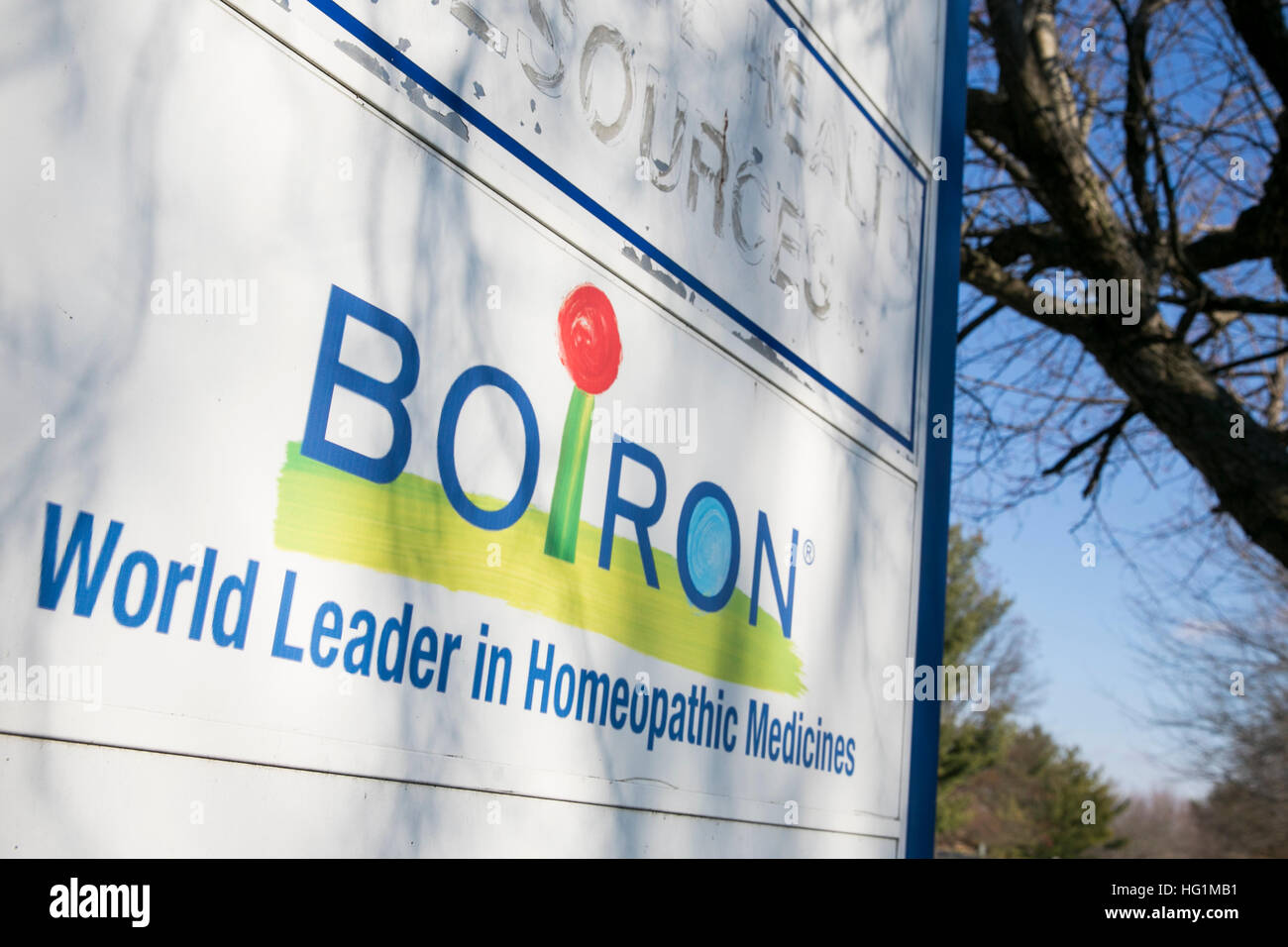 A logo sign outside of a facility occupied by Boiron in Newtown Square ...