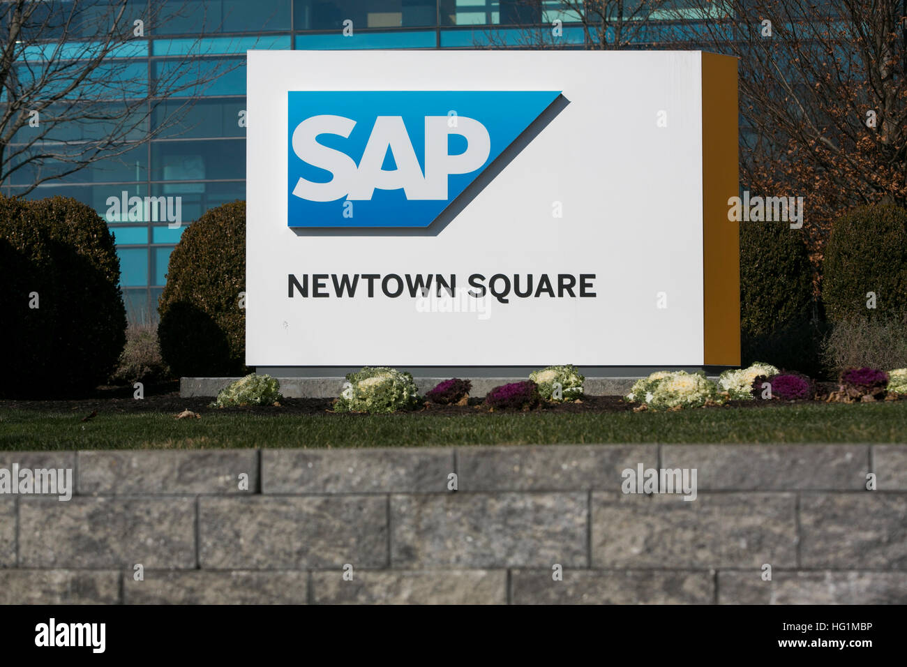 A logo sign outside of a facility occupied by SAP SE in Newtown Square ...