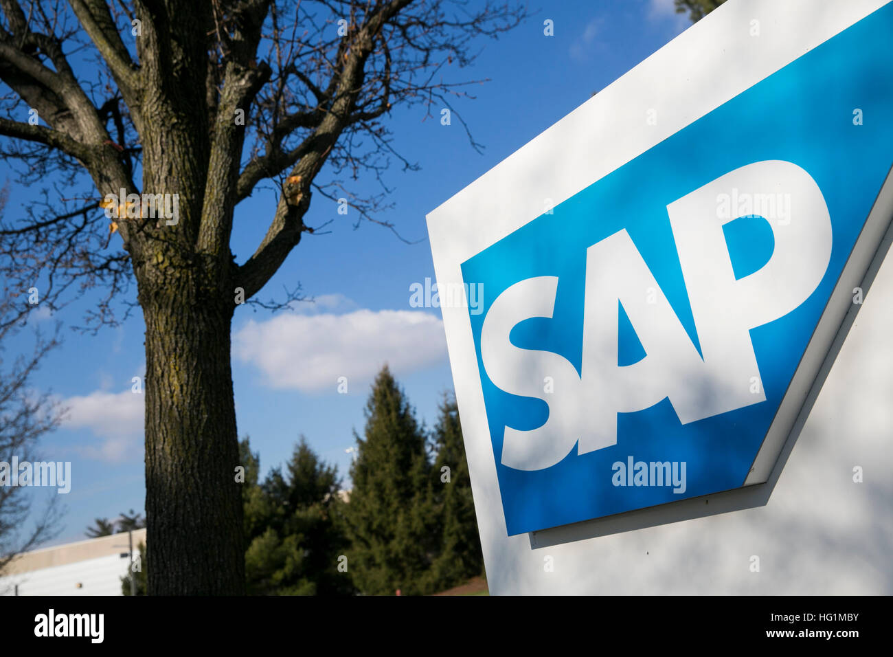 A logo sign outside of a facility occupied by SAP SE in Newtown Square ...