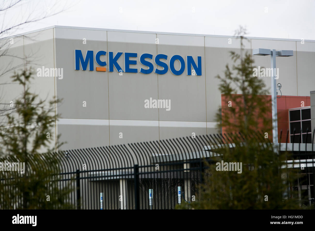 A logo sign outside of a facility occupied by the McKesson Corporation ...