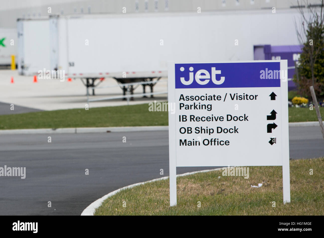 A logo sign outside of a facility occupied by Jet.com in Pedricktown ...