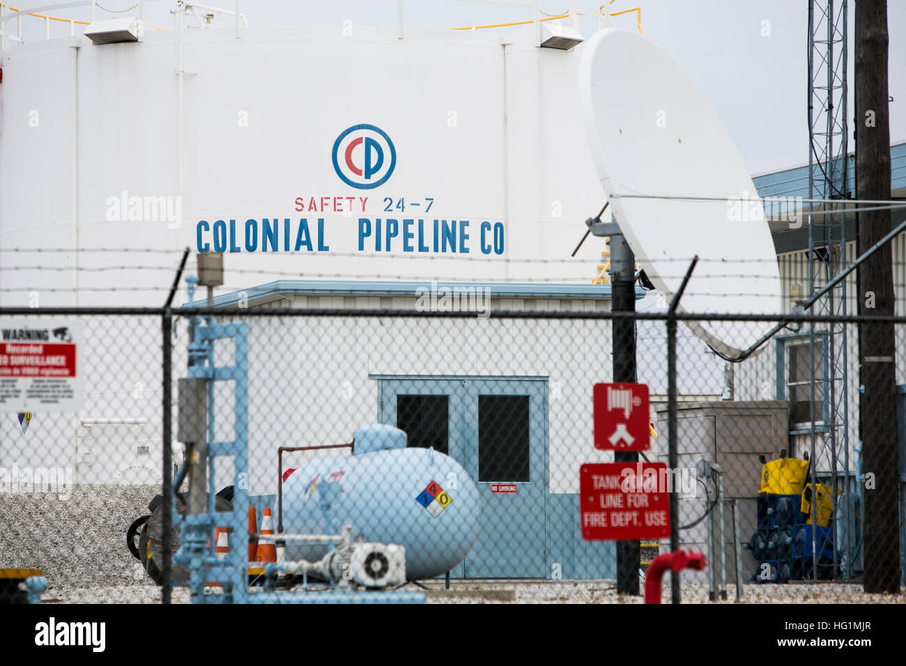 A logo sign outside of a Colonial Pipeline Company facility in ...