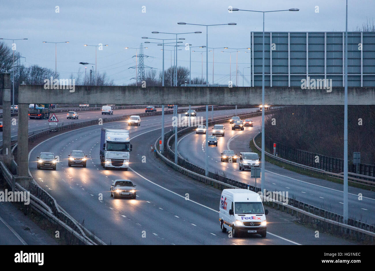Busy traffic on the M60 motorway in Manchester near Sale Stock Photo ...