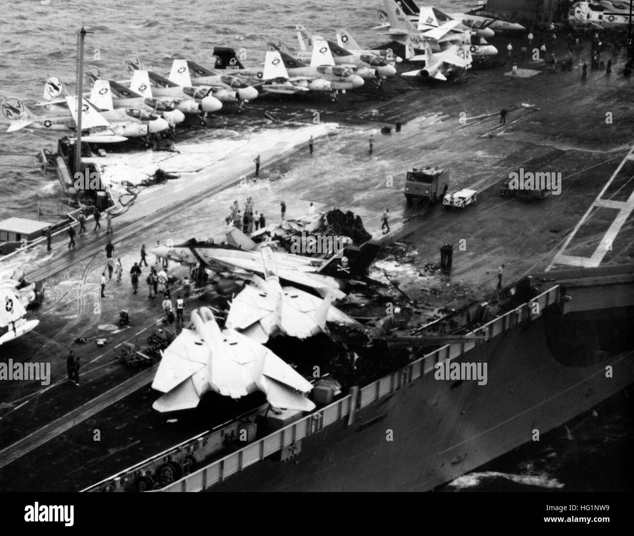 USS Nimitz (CVN-68) flight deck after 1981 EA-6B crash Stock Photo - Alamy