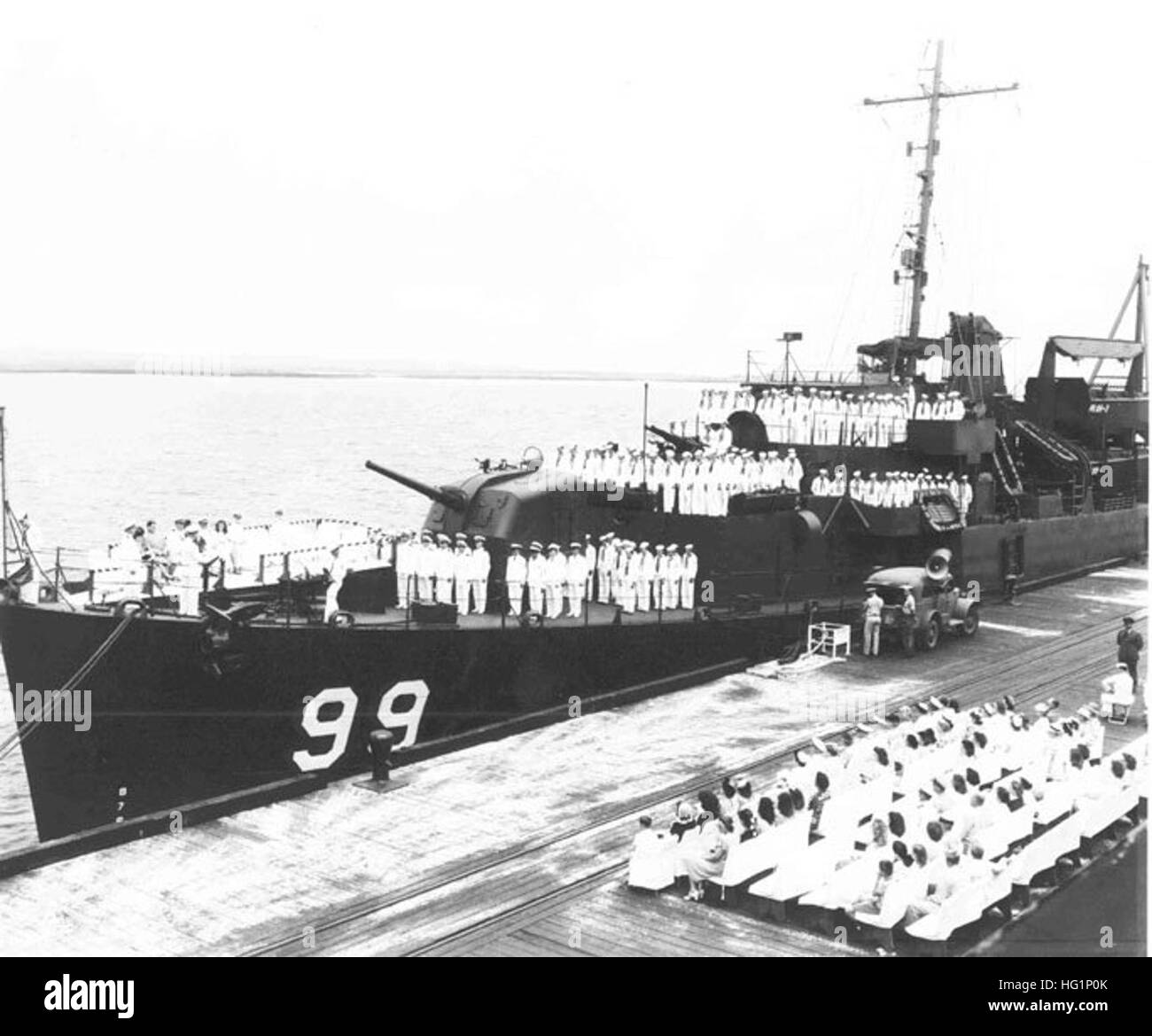 USS Upham (APD-99), a United States Navy high-speed transport, shown ...