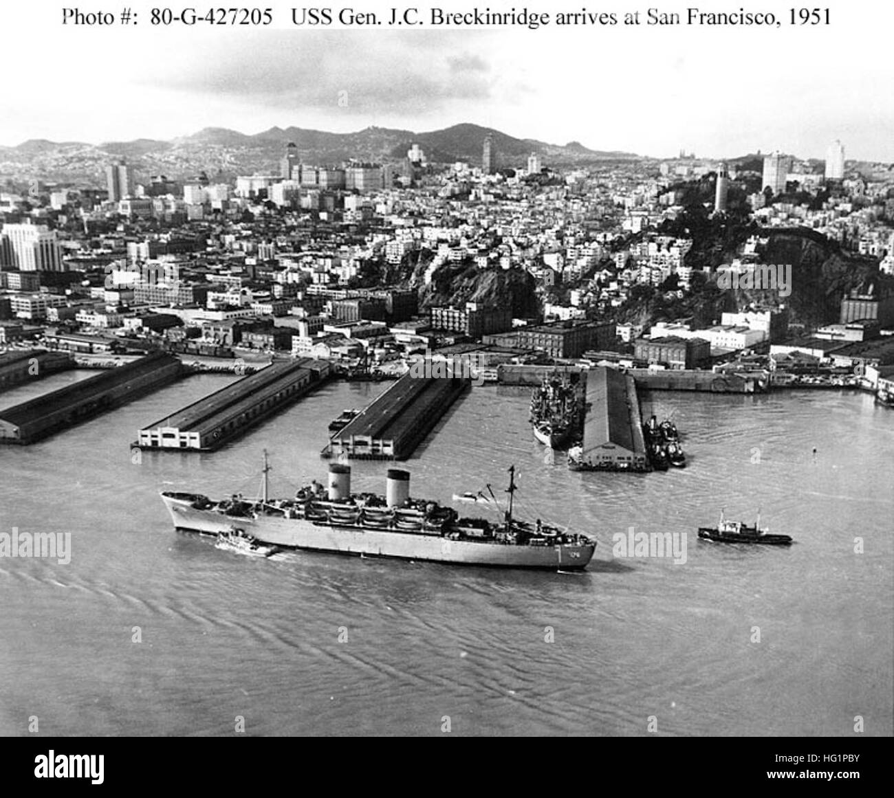 USS General J. C. Breckinridge (AP-176) arrives in San Francisco Stock ...