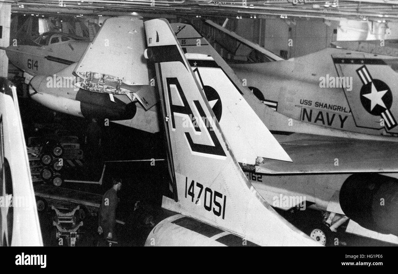 USS Shangri-La (CVA-38) hangar bay in 1970 Stock Photo - Alamy