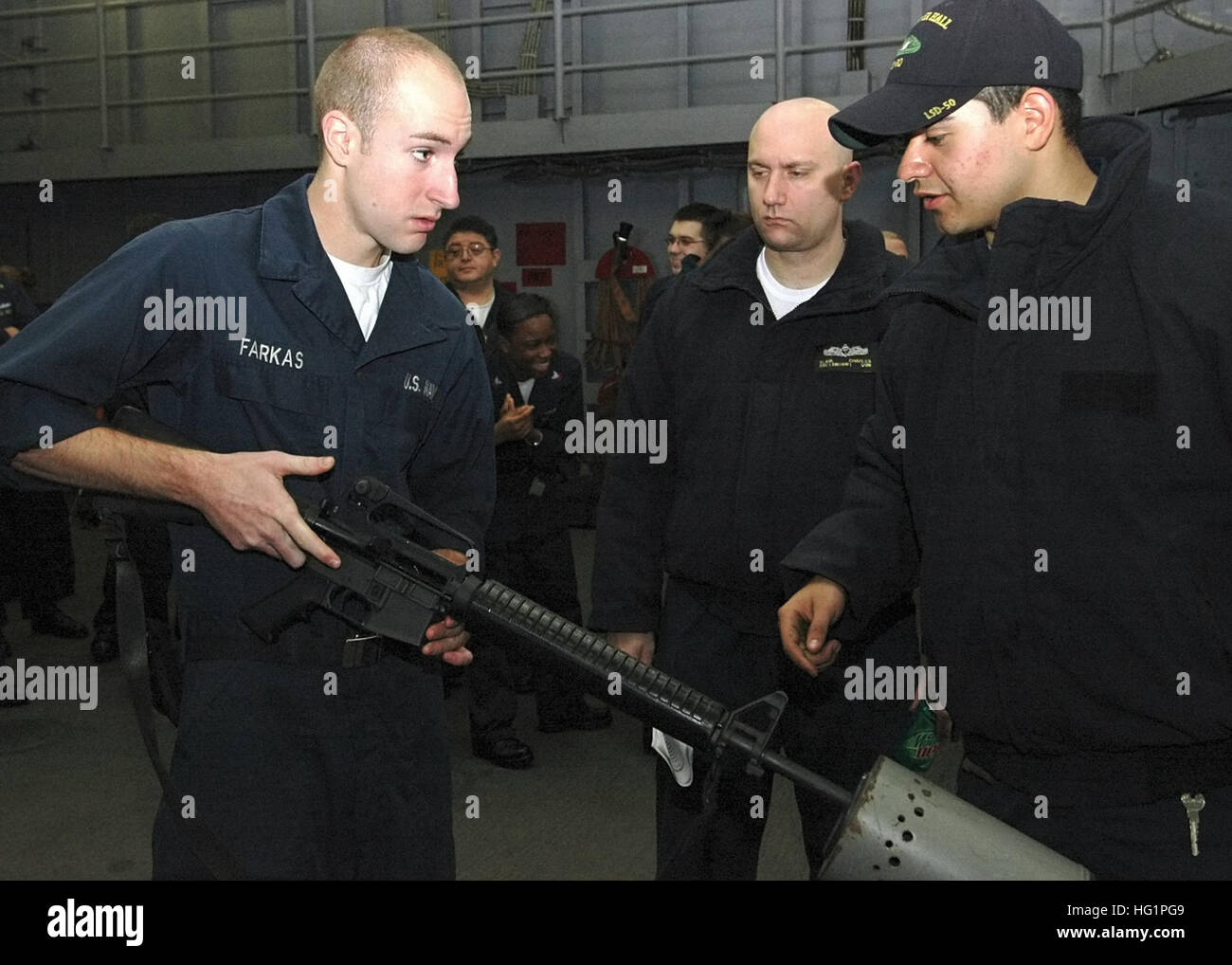 US Navy 090127-N-9134V-040 Gunner's Mate Seaman James Clarke monitors ...
