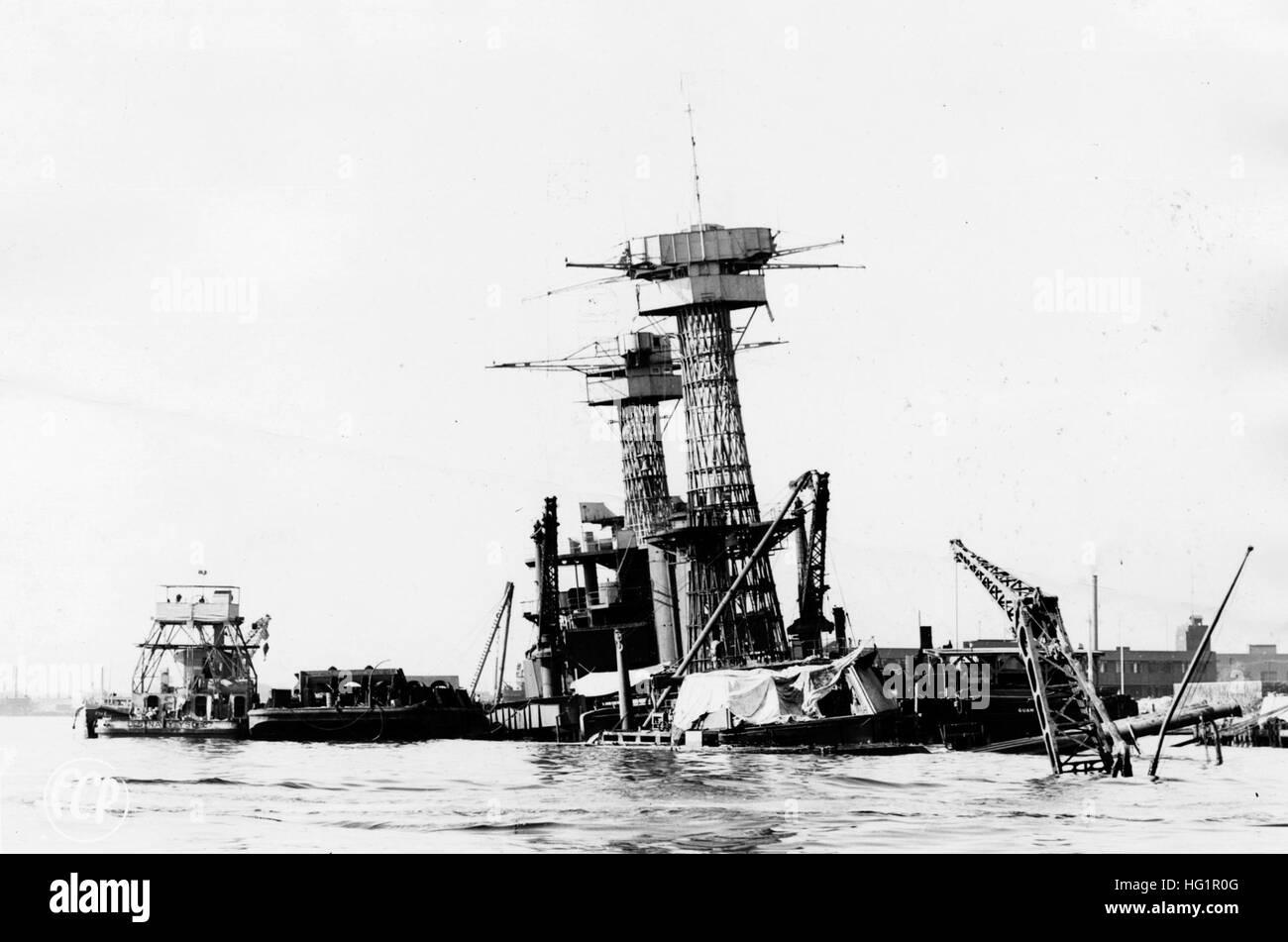USS California (BB-44) during salvage at Pearl Harbor early 1942 Stock ...